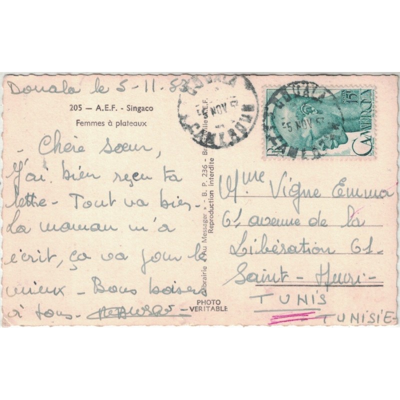 CAMEROUN - SINGACO - AEF - FEMMES A PLATEAUX - CARTE DATEE DE DOUALA EN ...